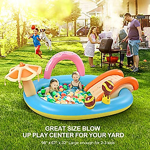Inflatable Play Center, Hesung 98'' x 67'' x 32'' Kiddie Pool, Summer Inflatable Pool with Slide for Garden, Backyard Water Park, Fountain Arch, Extra Thick, Easy Set up for Ages 2+ Toddlers