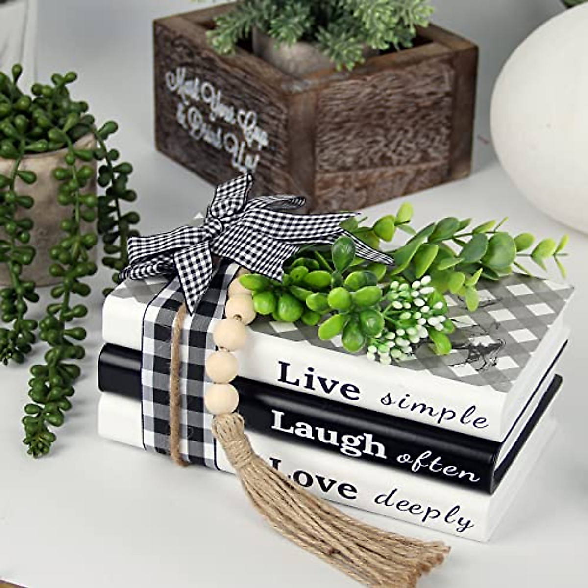 3 Pieces Fashion Decorative Book Farmhouse Real Hardcover Decorative Stacked Wood Fake Books Modern Decorative Book Stack Display Book for Coffee/Tables/Shelves Home Decor (Farmhouse Decor Style)