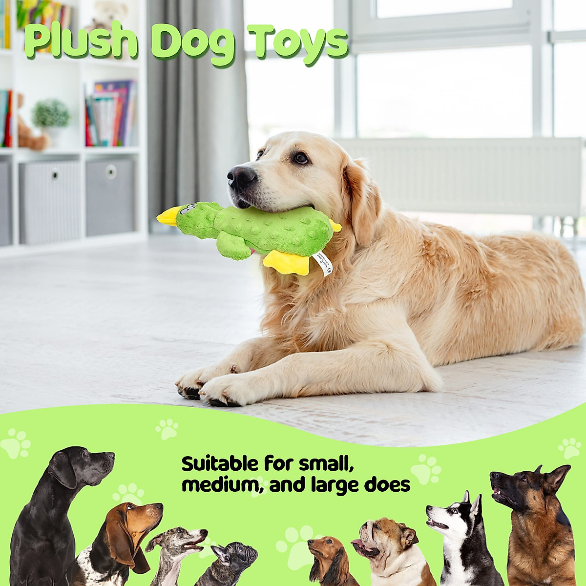 IOKHEIRA Dog Plush Toy for Large Aggressive Chewers,Indestructible Dog Squeaky Toys,Stuffed Animals Toys with Cotton Material and Crinkle Paper,Durable Chewing Toys (Blue-Green, Duck)