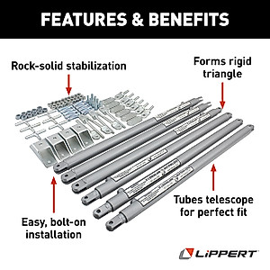 JT's Strong Arm Travel Trailer Jack Stabilizer Kit, Bolt-On Installation, Universal Compatibility, Telescoping Tubes, Eliminates Chassis Movement - 191025