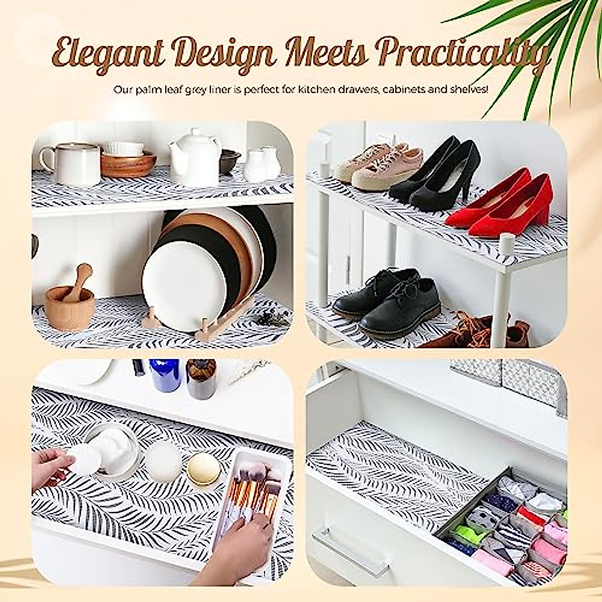 Jersow Cabinet Liner Non Adhesive Shelf Liner 12" X 240", Waterproof Cabinet Drawer Liner, for Kitchen Cabinets/Refrigerator/Wire Shelving/Bathroom/Pantry-Heavy Duty, Easy to Trim, Durable(Grey)