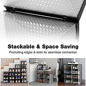 Yescom 18 Pack Shoe Storage Box Clear Shoe Organizer Bins for Closets Stackable Sneaker Container Foldable Home Closet Apartment Use Small Size Black