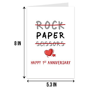 Qiliji Happy 1st Anniversary Card, Funny 1 Year Wedding Anniversary Card, Paper Anniversary Greeting Card, Rock Paper Scissors