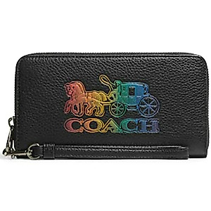 COACH Women's Long Zip Around Wallet/Wristlet in Pebbled Leather (Horse and Carriage QB/Black Multi)