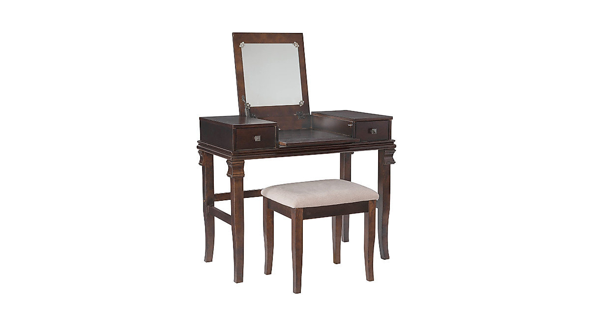 Linon Angela Walnut Vanity Set - Elegant & Functional