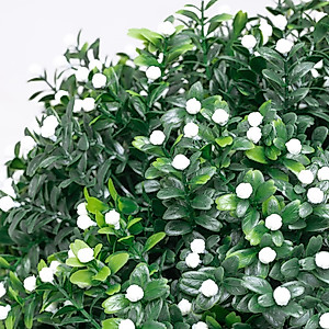 Two 20''T Artificial Boxwood Topiary Ball Trees Fake Bushes Shrubs UV Resistant Potted Plants Artificial Flower Buds Trees for Indoor Outdoor Home Garden