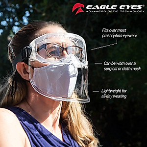 Eagle Eyes Anti-Fog Scratch-Resistant Safety Goggles with Face Shield - 99.9% UV Rays Protection - Universal Fit Lightweight Eyewear (Clear)