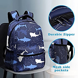 Dacawin Kids Backpack Blue Shark Elementary School Bag for Boys Girls Kids Ocean Themed Bookbag Lightweight Durable Simple Modern Backpacks for Travel Hiking Picnic
