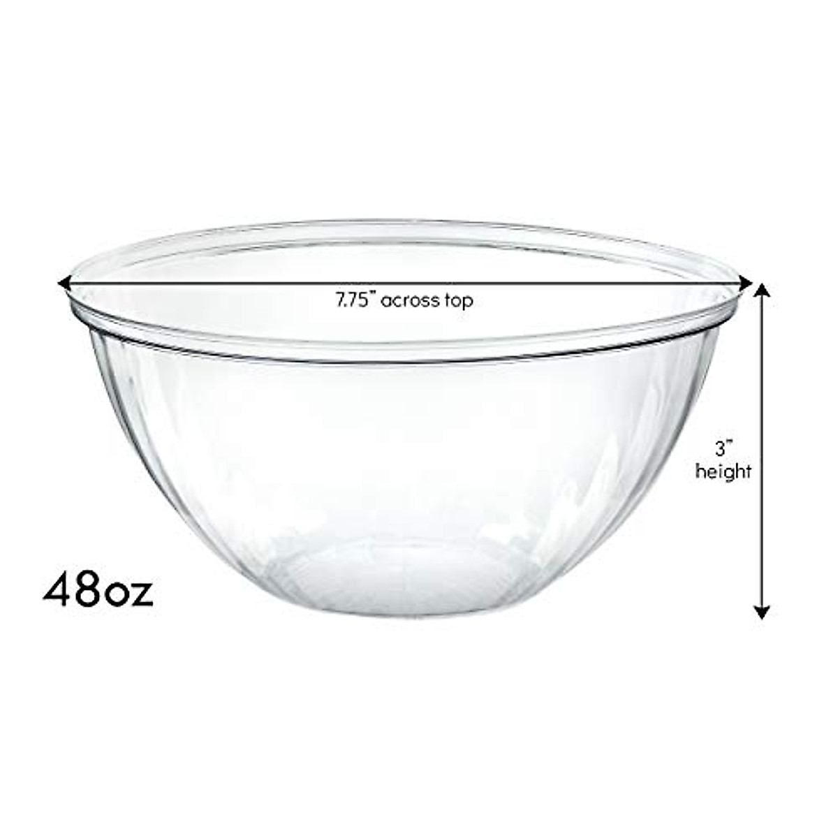 PLASTICPRO Disposable Round Crystal Clear Serving Bowls For Party Snack or Salad, Plastic Clear Chip Bowls, Candy Dish (2, 48 OUNCE)