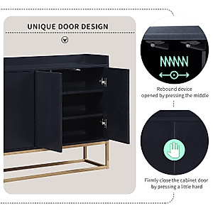 LUMISOL Modern Wood Kitchen Storage Sideboard Buffet Cabinet Console Table with Doors Wood Coffee Bar Cabinet with Shelves and Metal Base