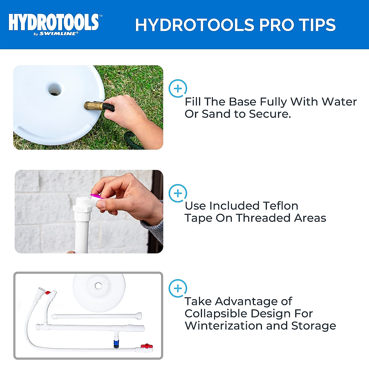 HYDROTOOLS By SWIMLINE Tube Style 7 Foot Poolside Shower, Adjustable Head & Foot Tap Spigot With Valve Controls, Standard Garden Hose, Environmentally Friendly, Outdoor Backyard Poolside Beach Spa