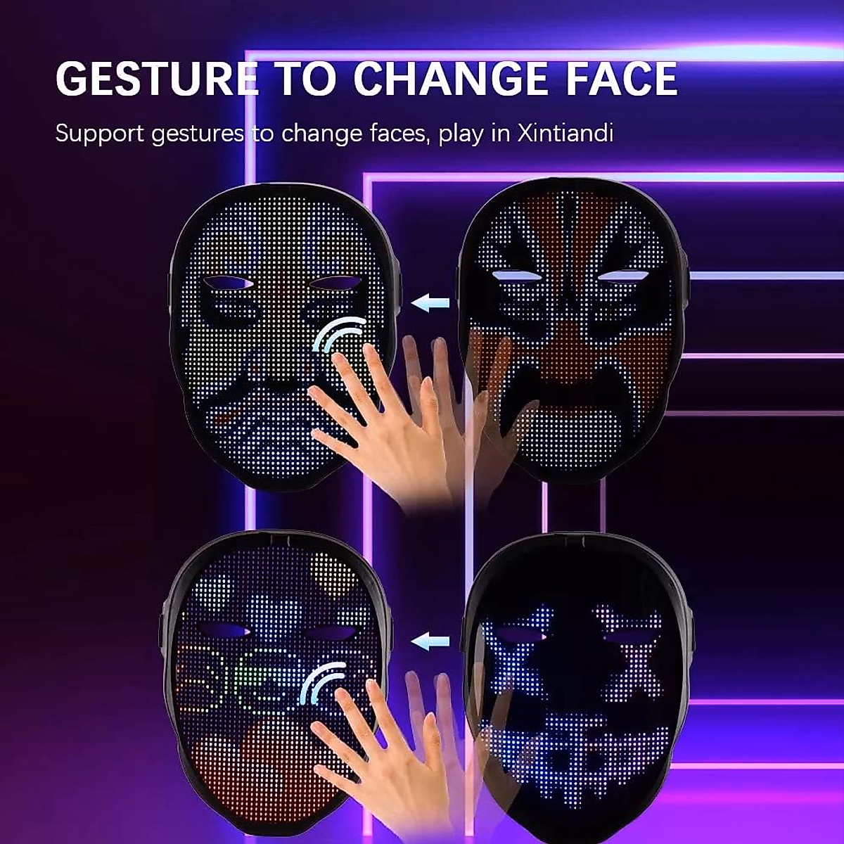 wishplan Led Mask With Face Transforming，Programmable APP Digital Smart LED Light Up Face Mask for BoyWithUke Kid Adults Men's Halloween Party Costume DJ Cosplay Masquerade Gift