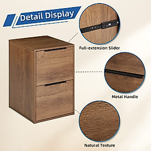 GREATMEET 2 Drawer Wooden File Cabinet, Vertical Storage Filing Cabinet with Hanging Bars for Letter Size, Home Office File Storage Cabinet,Brown