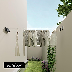 Danpoo Retractable Clothesline Outdoor/Indoor, Double Lines for Hanging Clothes with 13.8 Ft Steel Wire, Heavy Duty Clothing Line Wall Mounted, Black