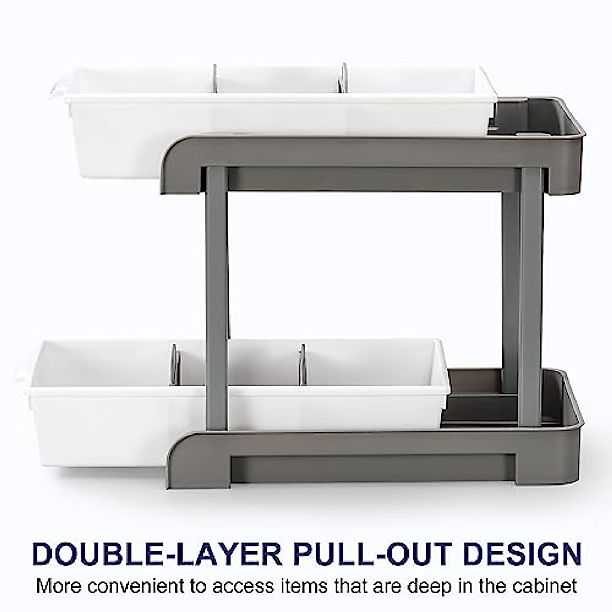 LANDNEOO 2 SET, 2 Tier Clear Organizer with Dividers & 2 Set, 2 Tier Pull-Out Under Sink Organizer and Storage with Dividers