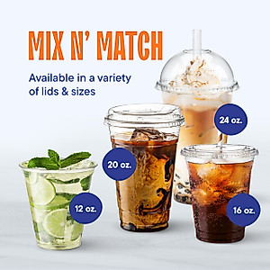 [100 Sets - 16 oz.] Clear Plastic Cups with Straw Slot Lid, PET Crystal Clear Disposable 16oz