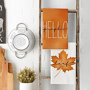 Artoid Mode Maple Leaves Hello Pumpkin Fall Kitchen Towels Dish Towels, 18x26 Inch Happy Harvest Decoration Hand Towels Set of 4