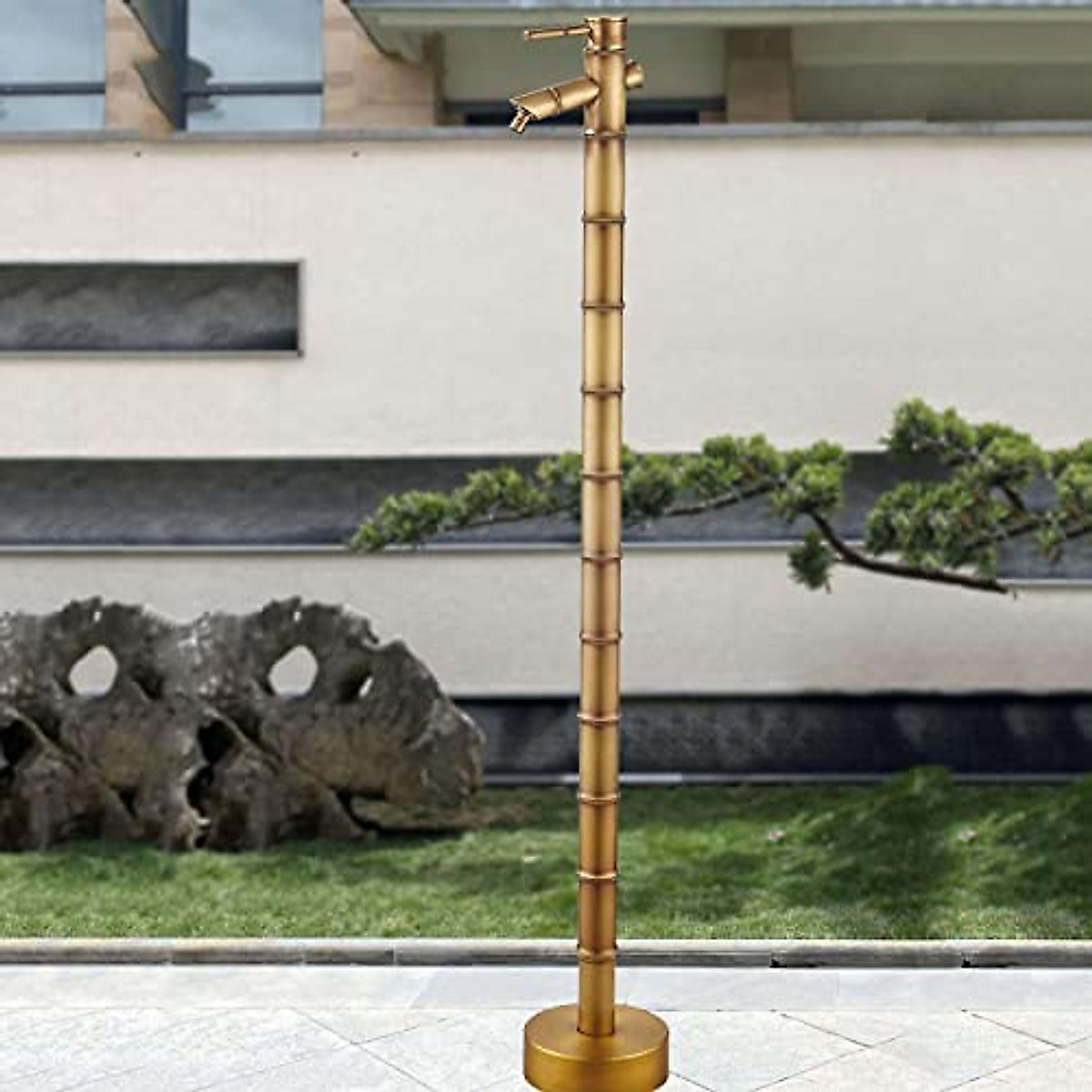 ManiCrown Full Copper Vintage Garden Water Column with Faucet, Modern Freestanding Water Fountain Yard Water Dispenser, Patio Watering Car Wash Hose for Tub/mop Pool