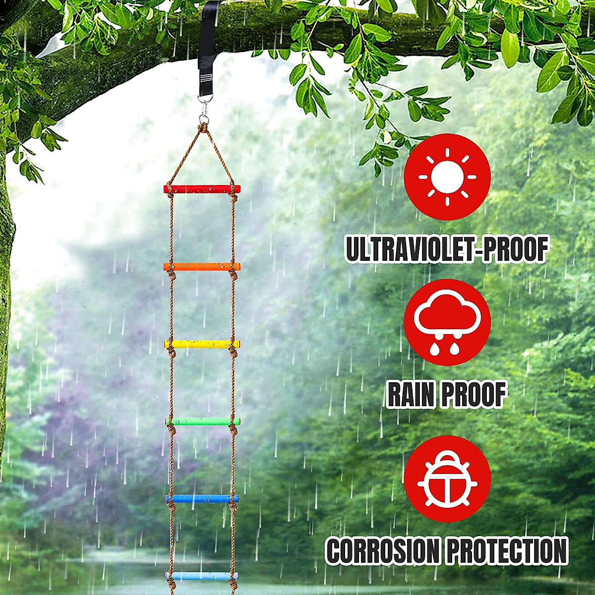 Perantlb 6.8ft Climbing Rope Ladder for Kids or Adult - Climbing Game for Swing Accessories - Tree House, Playground, Play Set for Boys Children