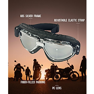 CRG Sports Motorcycle Goggle Aviator Pilot Style Cruiser Scooter Motocross Goggles for Men, Women, Adults