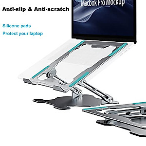 Laptop Stand, Togous Ergonomic Adjustable Computer Stand for Laptop, Portable Aluminum Laptop Riser for Desk Compatible with MacBook Air, Pro, Dell XPS, Lenovo, Samsung, All Laptops 10-17"(Silver)
