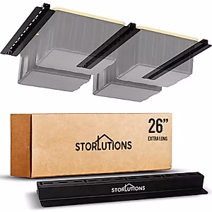 Storlutions Overhead Garage Storage Rack - For 16"-24" Stud Spacing Garage Racks -1.8mm Alloy Steel Garage Overhead Storage Racks - Garage Hanging Storage Rack Expandable to 5 Rows for Storage Bins