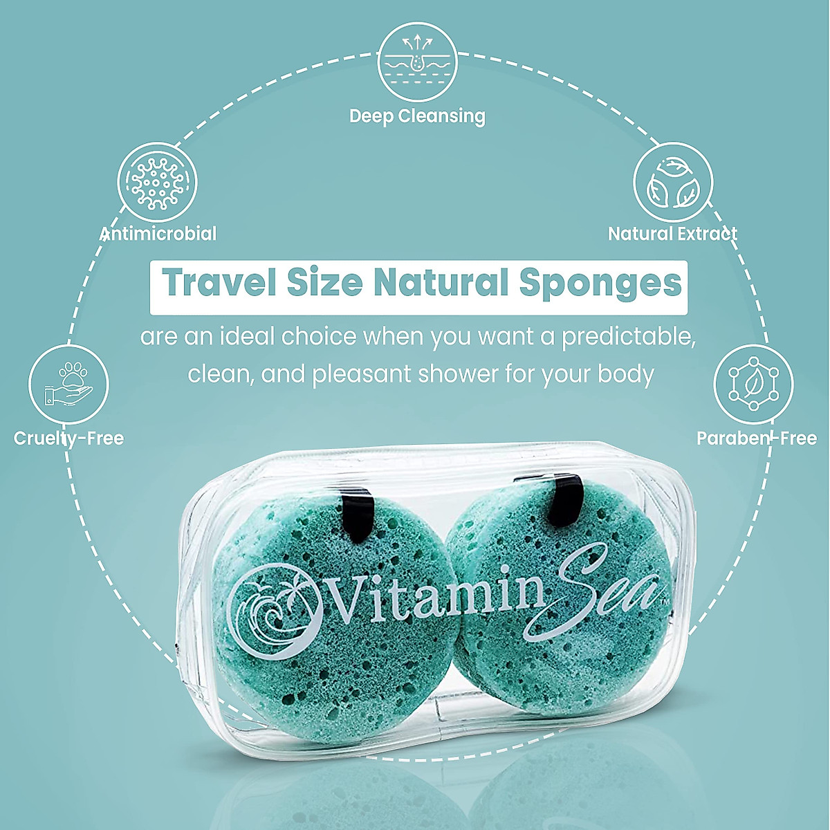 2PCs Bath Sponges for Shower Women - Bath Loofah Sponges for Shower - Body Sponges for Shower with Travel Case - Exfoliating Sponges for Body - Sea Sponges for Bathing - Shower Accessories for Women