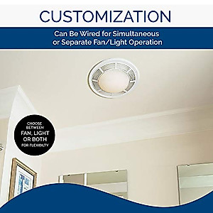 Broan-Nutone 8664RP Exhaust Fan and 100-Watt Incandescent Light with Glass Lens, Bathroom Ceiling Ventilation Fan, 100-Watts, 100 CFM, White