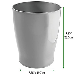 mDesign Round Plastic Bathroom Garbage Can, 1.25 Gallon Wastebasket, Garbage Bin, Trash Can for Bathroom, Bedroom, and Kids Room - Small Bathroom Trash Can - Fyfe Collection - 2 Pack, Silver