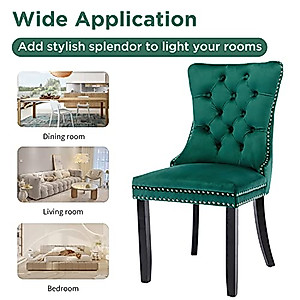 Dining Chairs Set of 4, Modern Upholstered Velvet Dining Room Chairs with Ring Pull Trim and Button Back,Luxury Tufted Dining Chair for Living Room,Kitchen(Green)
