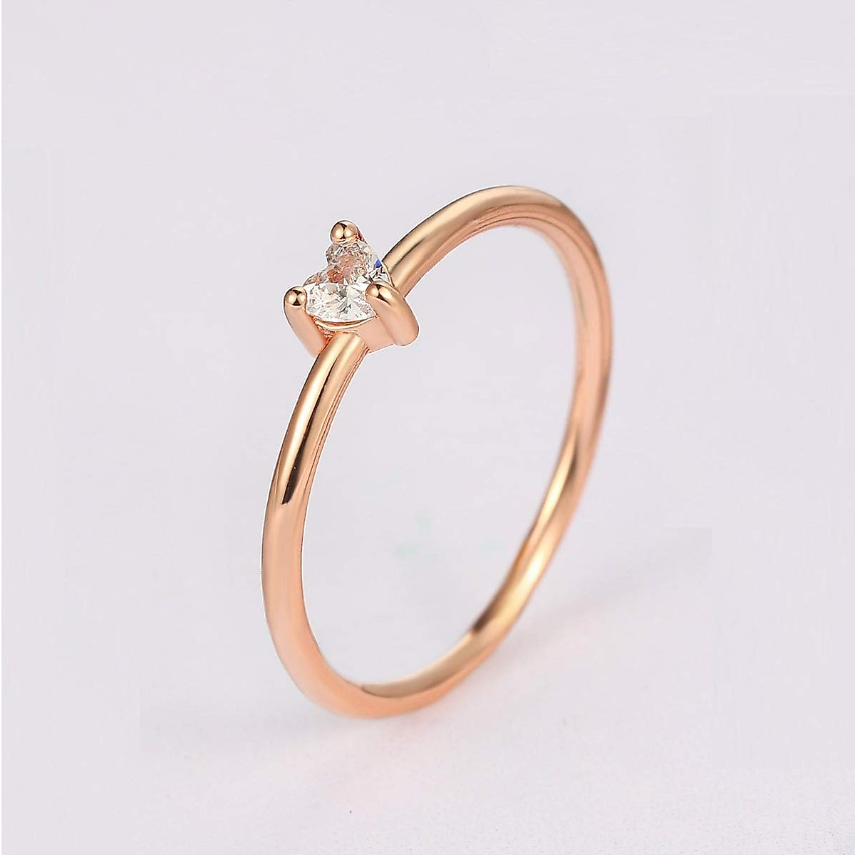 hsiyyecg Women's Heart-Shaped CZ Crystal Ring in Rose Gold Minimalist, Delicate Plain Band Knuckle Stacking Midi Jewelry (US Size 10)