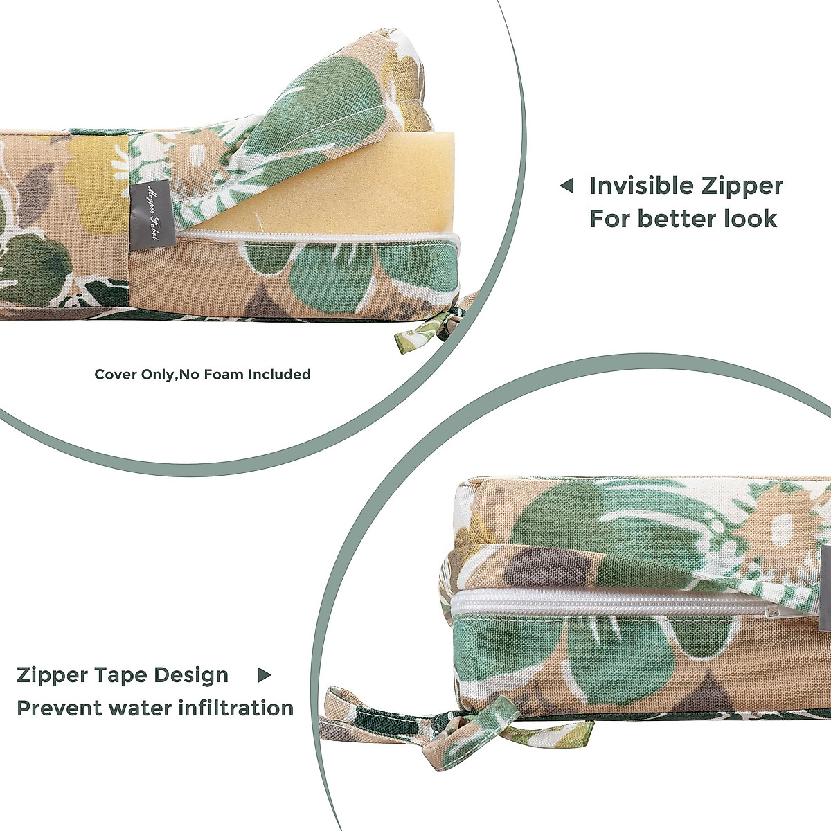 Magpie Fabrics Patio Bench Loveseat Cushion Covers (Replacement Cover only, No Insert!), Waterproof Fade Resistant Swing Cushion Slipcover with Ties(48x18x3 Inch, Green Floral)