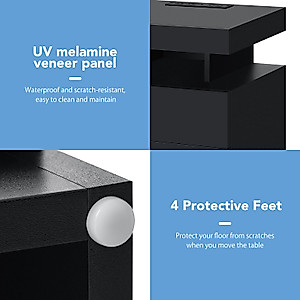HOMMPA Set of 2 LED Nightstand with Wireless Charging Station Black Bedside Table with 3 Drawers USB Port Type C Modern Smart LED Nightstand Tall 26.8in High Gloss Night Table with Light for Bedroom