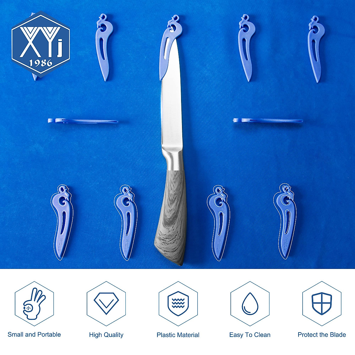 XYJ 50Pcs Knife Blade Tip Protector Plastic Knife Point Sleeves For Kitchen Chef Knives Knifehead Guard (Blue)