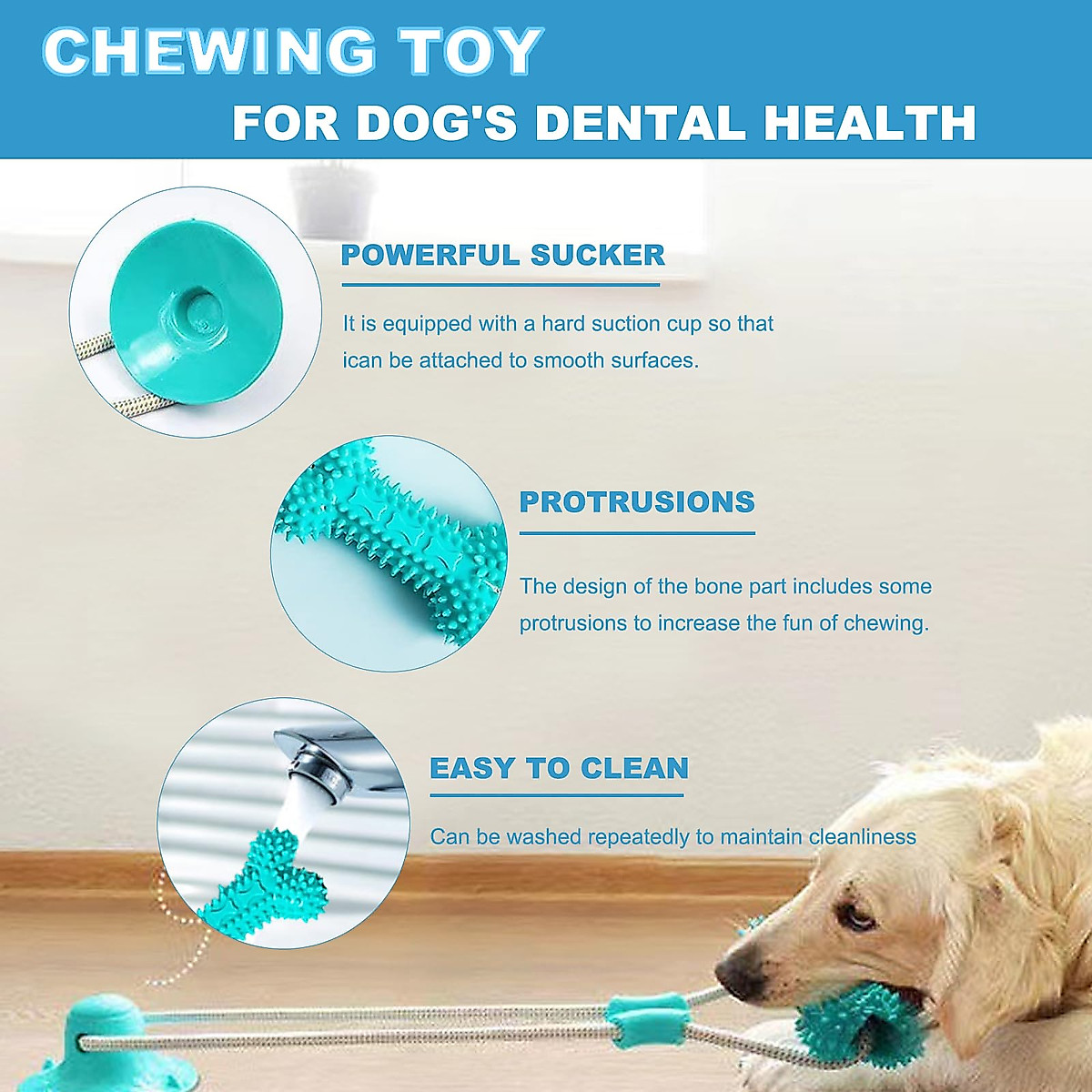 Dog Chew Suction Cup Tug of War Toy, Interactive Dog Toy, Puppy Teething Chew Toys, Dog Chew Toy, Boredom Chews Bone (Blue Upgrade)