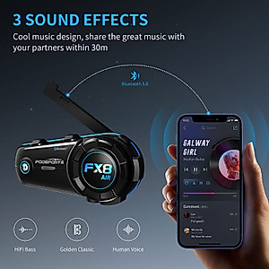 Fodsports FX8 AIR Motorcycle Bluetooth Headset, 1000M Motorcycle Communication Systems with 3 Sound Effects, Hands-Free Helmet Intercom with CVC Noise Cancellation, IP65 Waterproof, FM Radio, 1 Pack