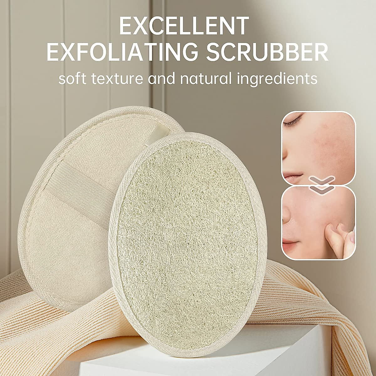 Bolosanto Natural Loofah Sponge, Organic Loofah, Exfoliating Loofah Pad, Natural Body Scrubber, for Shower, Bath, Dead Skin Removal (4 Pack)