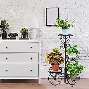 YisanCrafts 4 Tier Metal Plant Stand Shelf Rack Indoor Outdoor Multiple Black Tall Corner Flower Pot Holder Stands Tiered Wrought Iron Planter Shelves for Patio Living Room Balcony Office