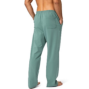 Pudolla Men's Cotton Yoga Sweatpants Athletic Lounge Pants Open Bottom Casual Jersey Pants for Men with Pockets (Green Small)