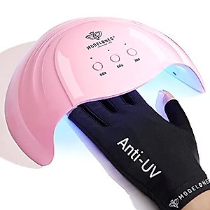 modelones Gel UV LED Nail Lamp with UV Gloves Kit, 48W Nail Dryer with 3 Timer Settings and Automatic Sensor for Cures All Nail Polish, Professional UPF99+ UV Protection Gloves for Nail Art Manicure