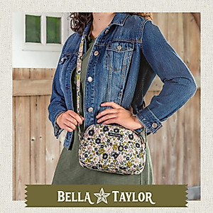 Bella Taylor Simple Crossbody Purse for Women, Small Shoulder Handbag, Quilted Cotton Delicate Floral Charcoal