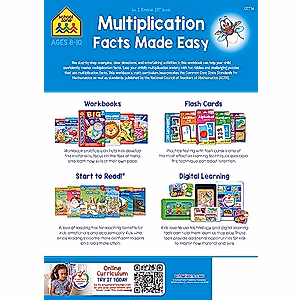 School Zone - Multiplication Facts Made Easy Workbook - 64 Pages, Ages 8 to 10, 3rd Grade, 4th Grade, Math, Skip Counting, Arrays, Word Problems, and More (School Zone I Know It!® Workbook Series)