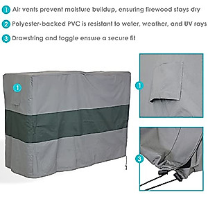 Sunnydaze Log Rack Cover - Gray with Green Stripe - 300D Polyester with PVC Backing - Heavy Duty Outdoor Accessory for Patio, Deck and Backyard - 5-Foot