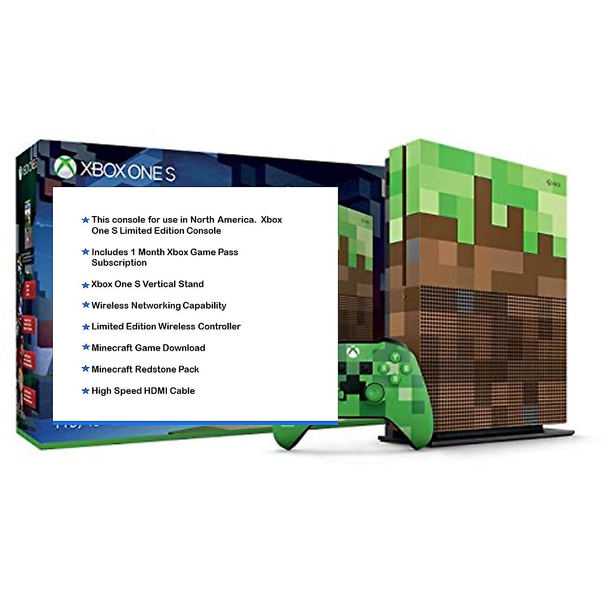 Xbox One S Minecraft Bundle 1TB Limited Edition Console - PEGI version for use in U.S. (Discontinued)