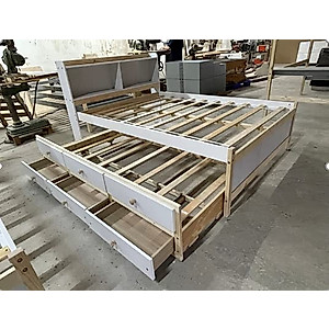 HomSof Twin Bed with Twin Trundle,with Bookcase and 3 Drawers,Grey