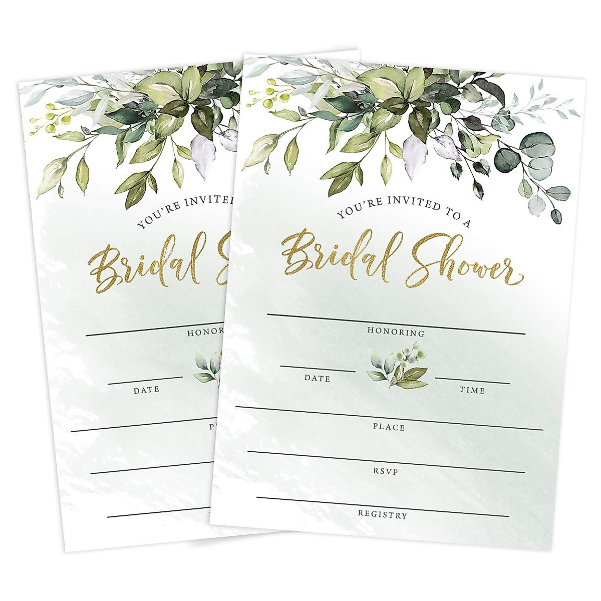 Printed Party Bridal Shower Invitations and Envelopes, Greenery, Set of 25
