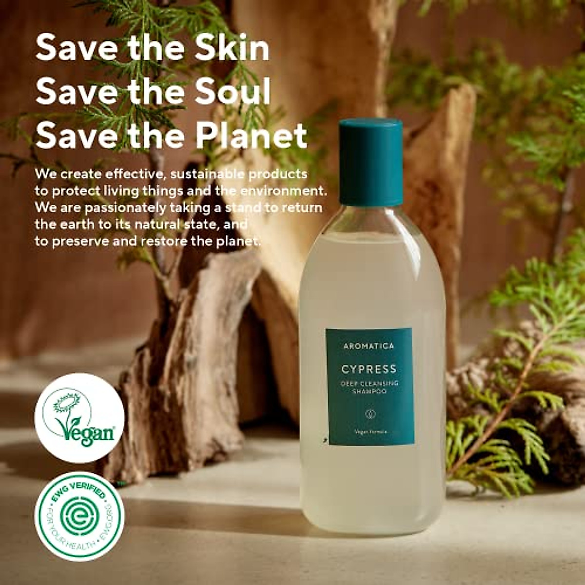 AROMATICA Cypress Deep Cleansing Shampoo 13.53fl.oz. / 400ml - Vegan, EWG Verified, Non-Irritating and Thoroughly Cleansing for Fuller, Thicker and Stronger Hair