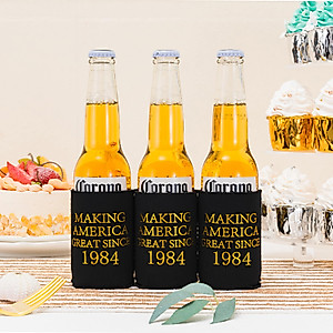 Crisky 40th Birthday Beer Sleeve, 40th Birthday Can Cooler Insulated Covers, 40th Birthday Decorations Black Gold Making Great Since 1984, Neoprene Coolers for Soda, Beer, Can Beverage, 12 Pcs