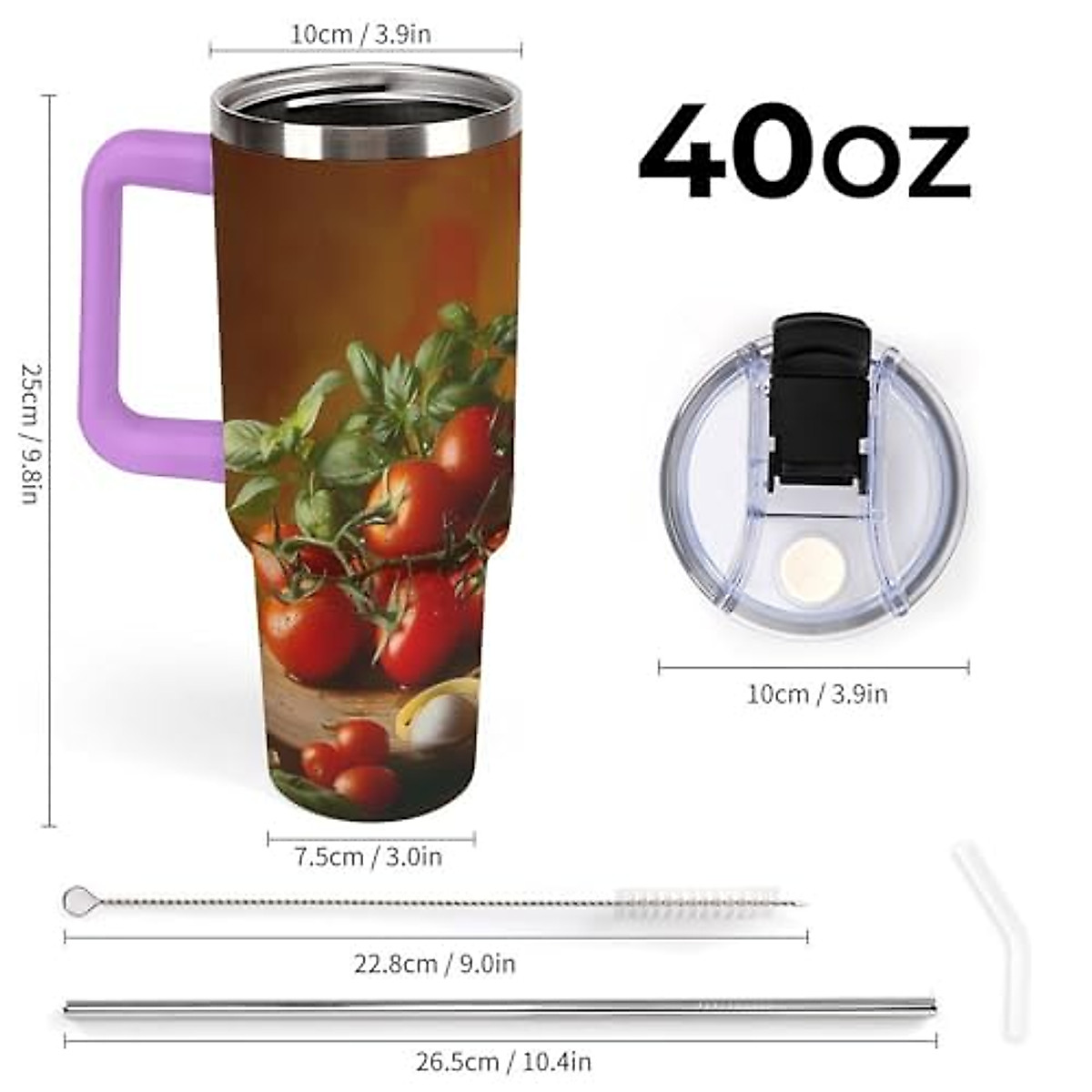 Pasta Ingredients Insulated Tumbler with Lid And Straw Stainless Steel Travel Coffee Mug 40oz Violet-style