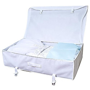 LPack Wedding Dress Storage Box - Bridal Gown Storage Bin and Preservation Box - Underbed Storage Bag Container For Clothes With Acid Free Tissue Paper (Small, White)